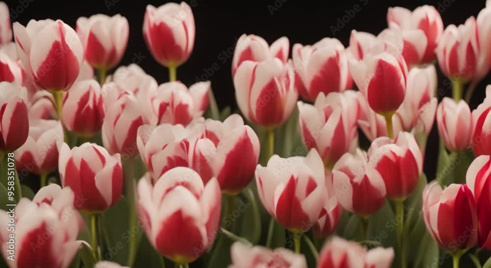 Tulips blooming camera movement slow motion on a black background video ...