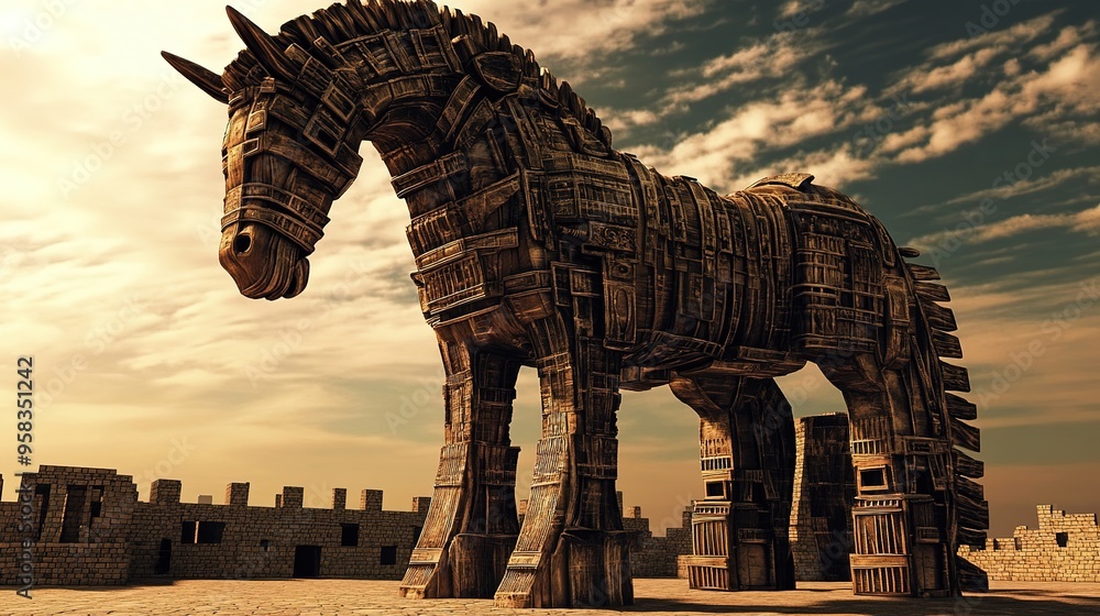 The Iconic Trojan Horse Depicted in a Historical Setting, Highlighting ...