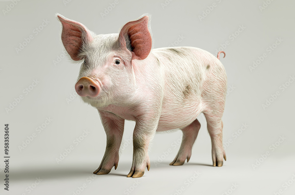 Pig, hog, boar. Vintage retro print, black white pig sketch ink pencil ...