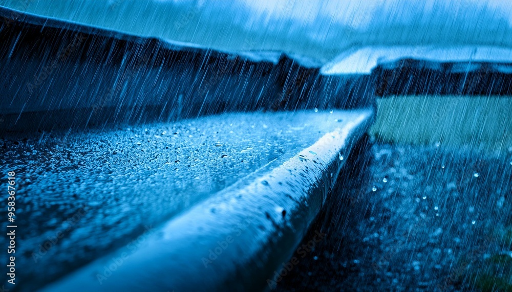 water flowing into the fountain, the roof of the house, Closeup of the ...