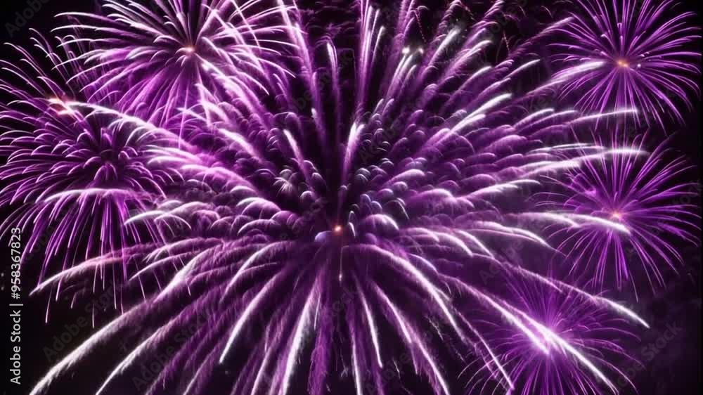 Loop purple fireworks in the night sky celebration party anniversary ...