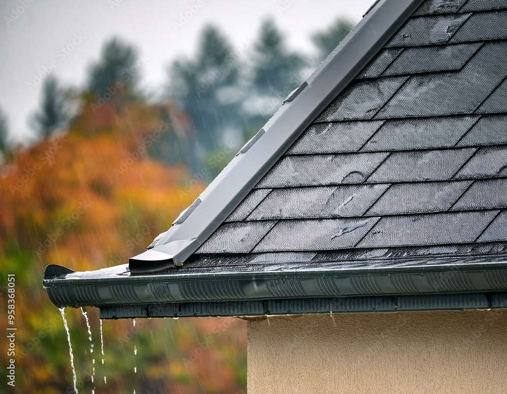 the roof of the house, the roof of the house, Closeup of the rain ...