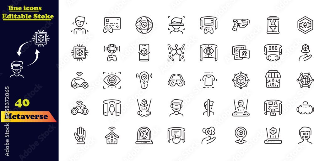 Outline icon set for the Metaverse. This collection includes icons ...