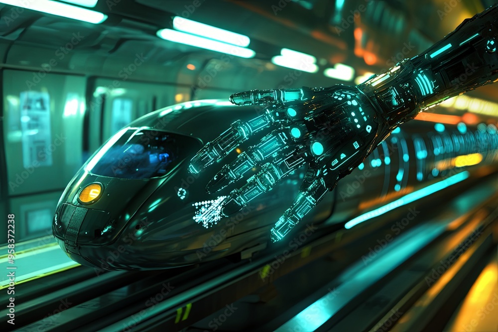 Person with Bionic Arms Adjusting Advanced Controls of Futuristic ...