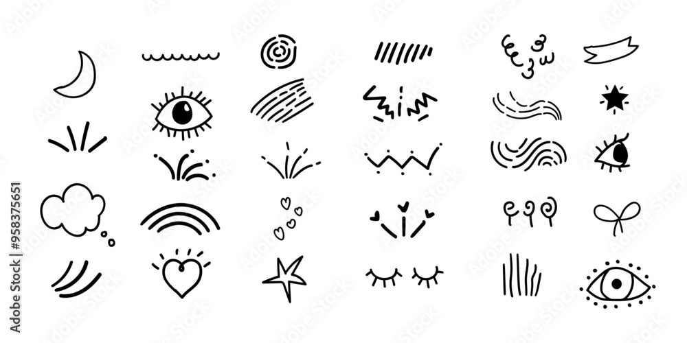 Sparky Pen line set, Hand drawn squiggle jiggle curvy lines,Design for ...