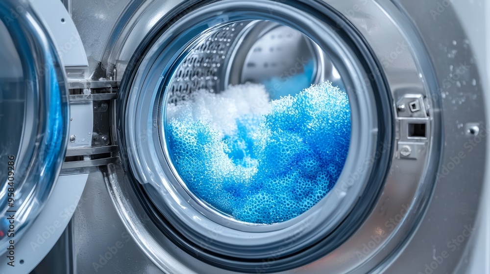 Industrial washing machine retrofitted with microplastic filters ...