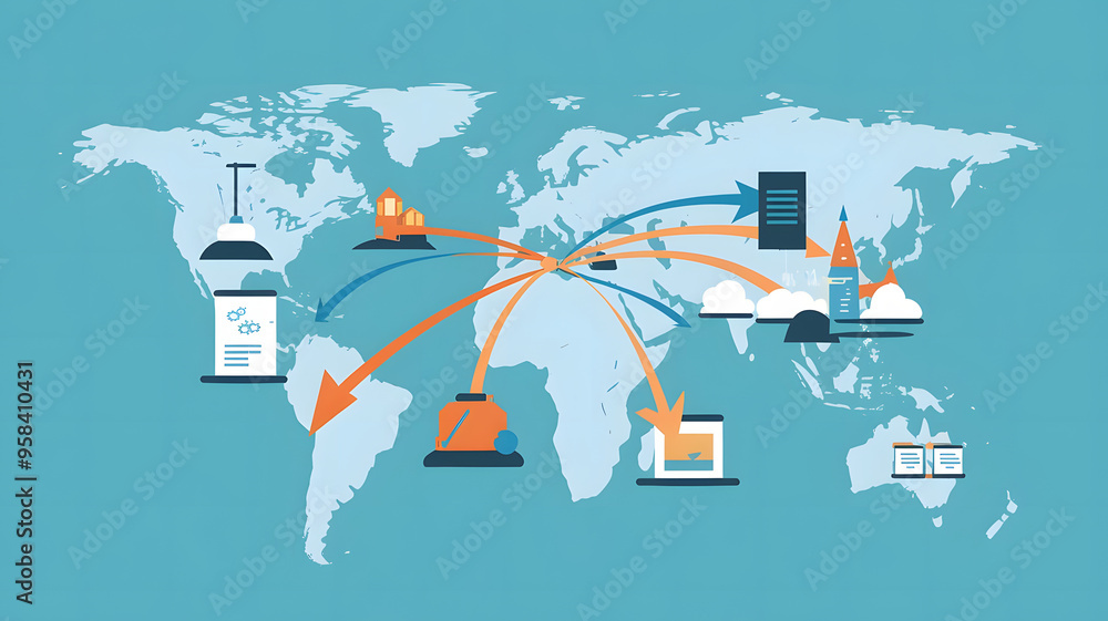 Market Expansion: A digital map with arrows extending to new ...