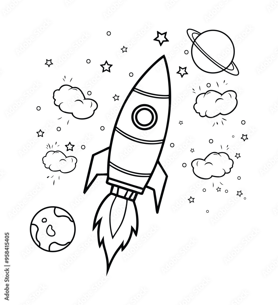 Cute and funny coloring page of a rocket. Provides hours of coloring ...