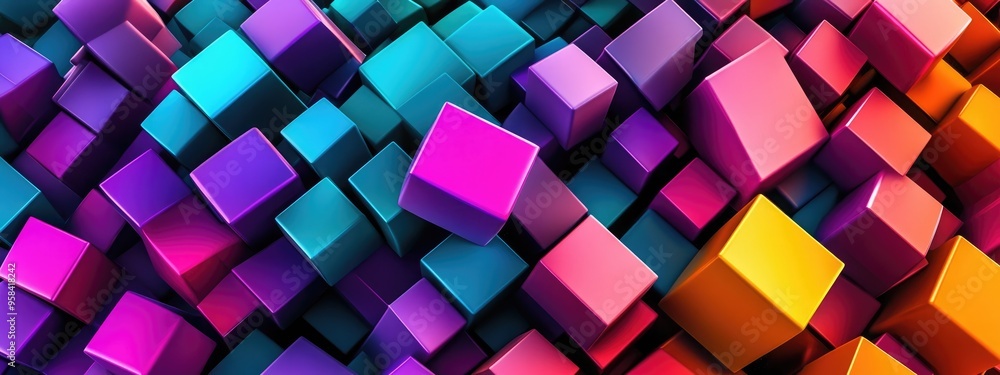 Colorful 3D extruded squares create an abstract background featuring ...