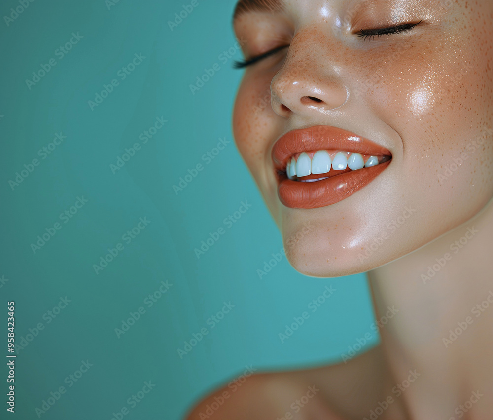Foto de Smiling cute girl with beautiful teeth. Concept poster ...