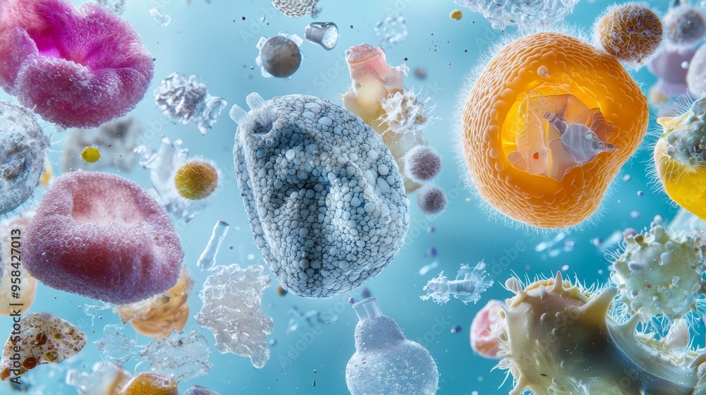 Microscopic view of plankton ingesting microplastic particles ...