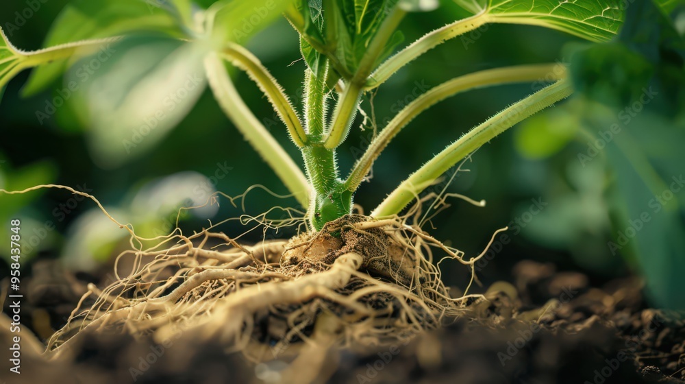 Close-up of a plant root nodule, highlighting the symbiotic ...