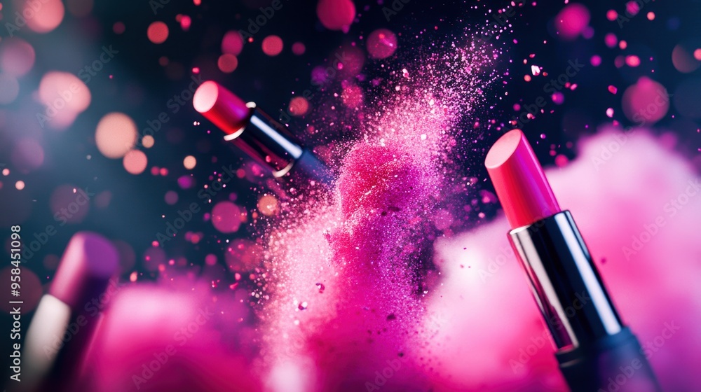 Dramatic 3D eruption of makeup products in a cinematic ad, with ...