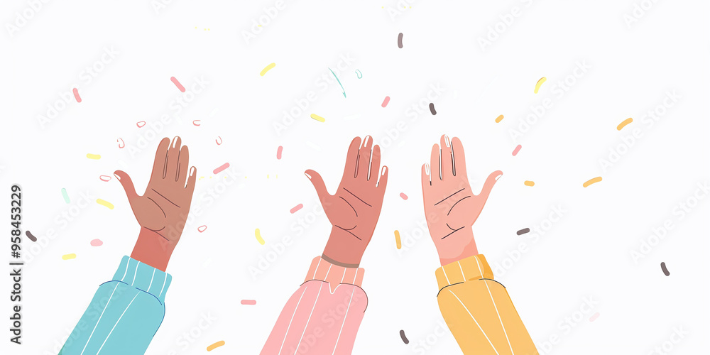 illustration of hands up cheering and congratulating and partying, palm ...