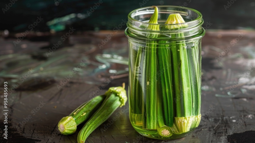 okra pods placed in a glass jar with water, highlighting the soaking ...