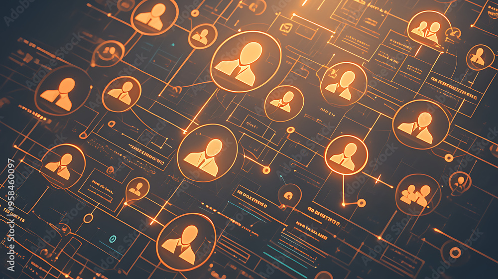 Abstract digital organizational chart with sleek lines and shapes ...