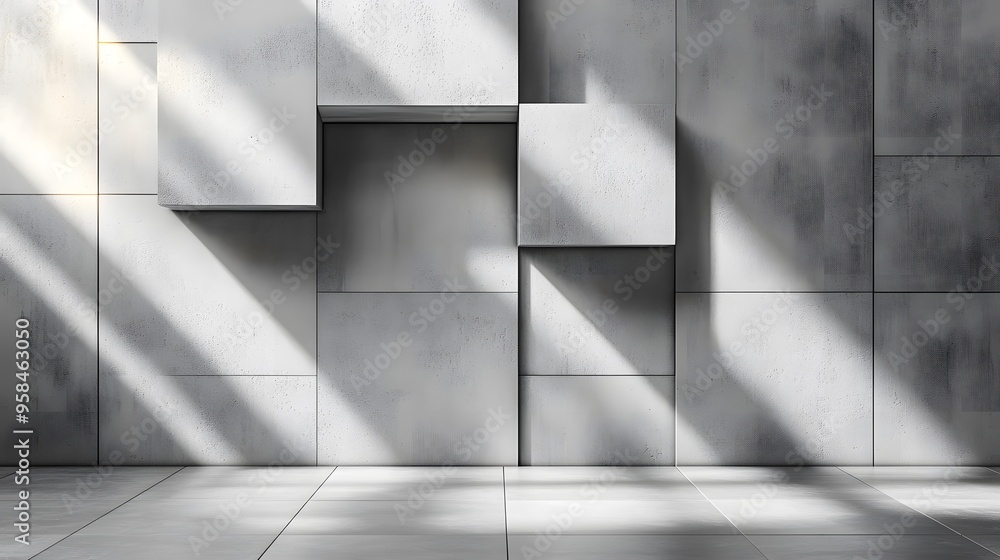 Minimalist architectural wall design, light gray geometric patterns, 3D ...