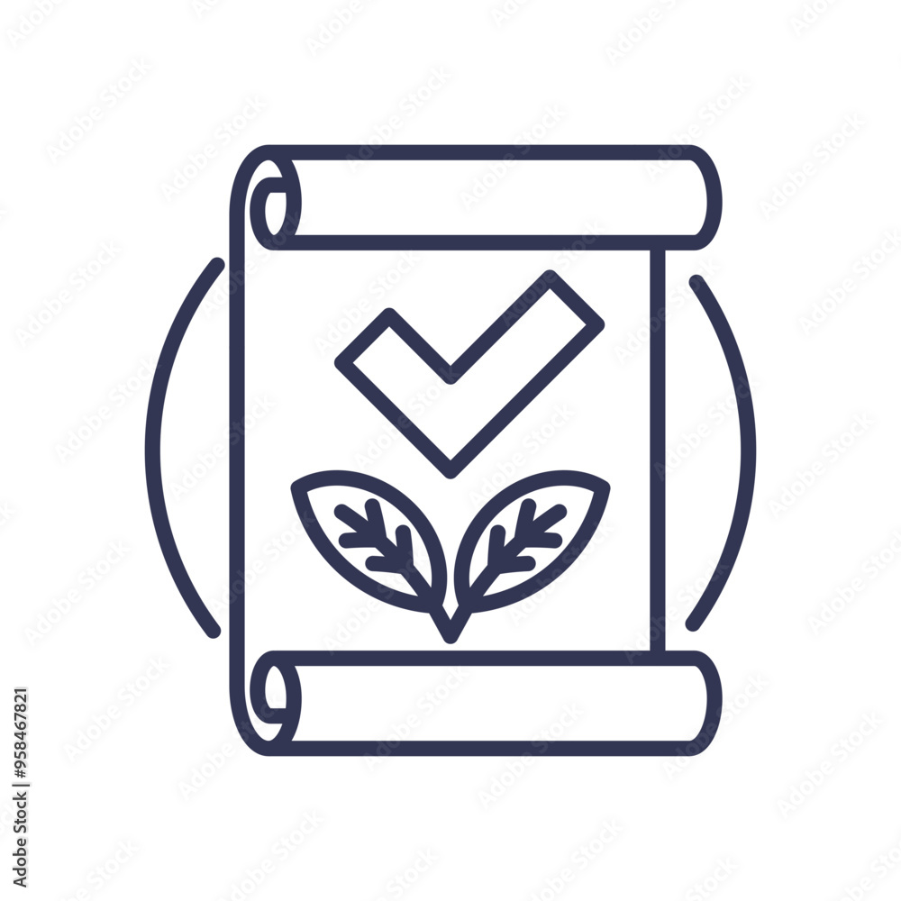 Illustration of a certification scroll with a checkmark and leaves ...