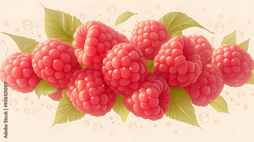 Lively raspberries appearing to float in mid-air, isolated on a white ...