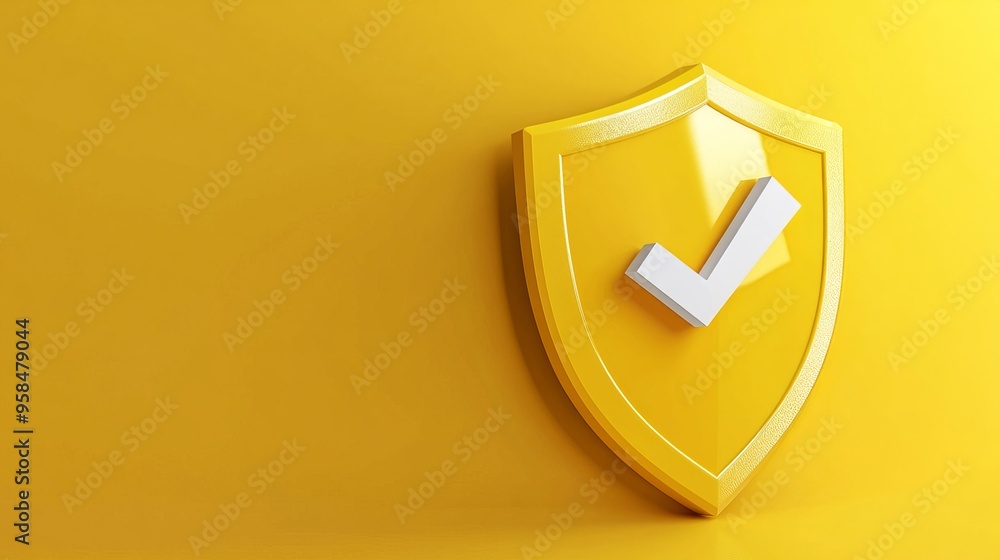 A yellow 3D shield with a checkmark symbolizes secure protection. This ...