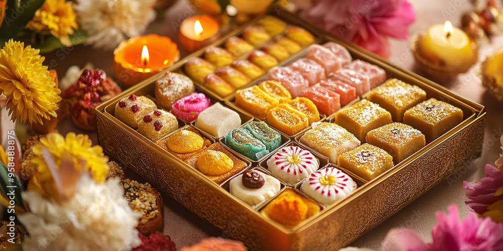 Diwali box consists of Indian sweets. Gift box with Diwali sweets ...