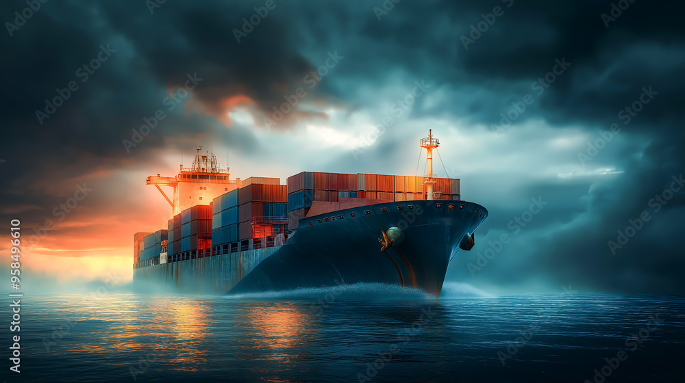 Shipping system transport containers by cargo ships. Freight shipping ...