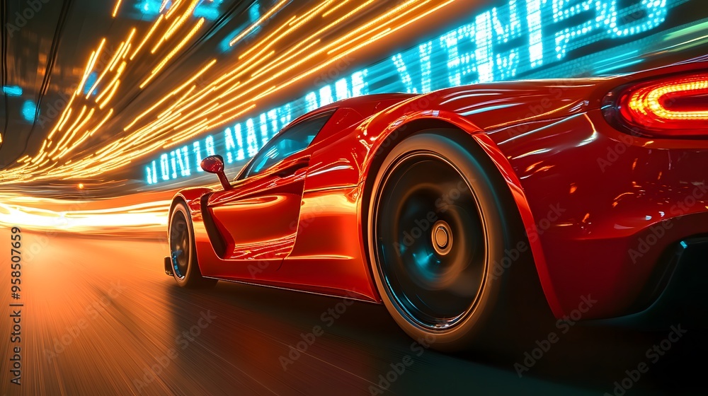Car Speeding Toward a Countdown Timer: A sports car racing toward a ...