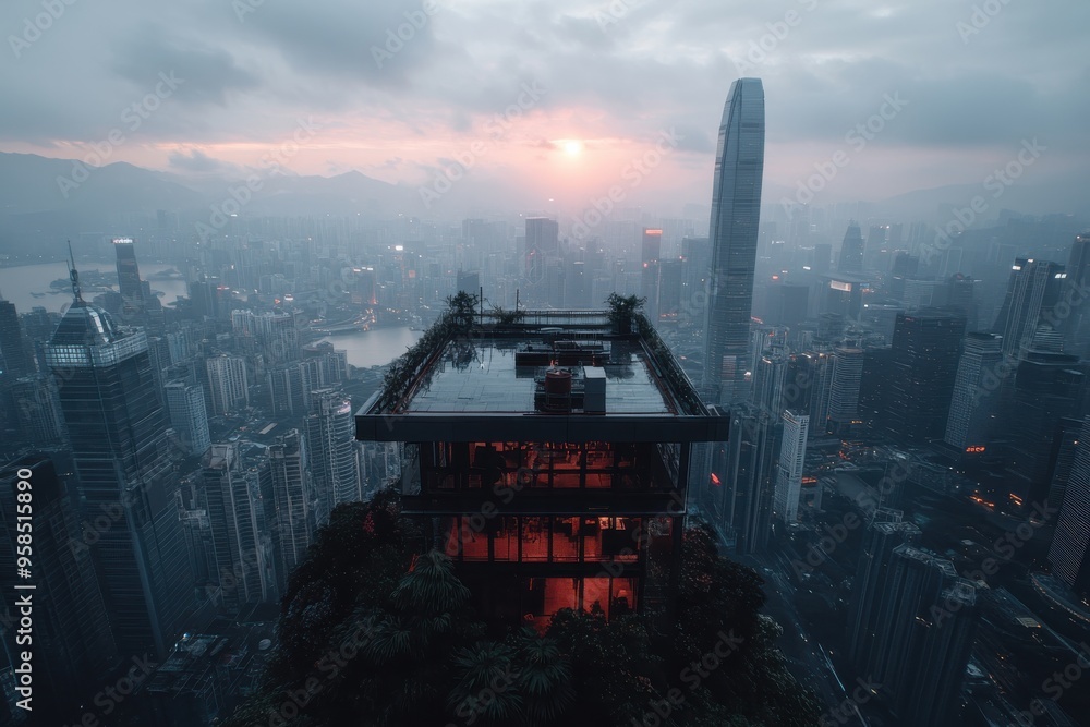 This image shows a uniquely designed rooftop terrace filled with ...