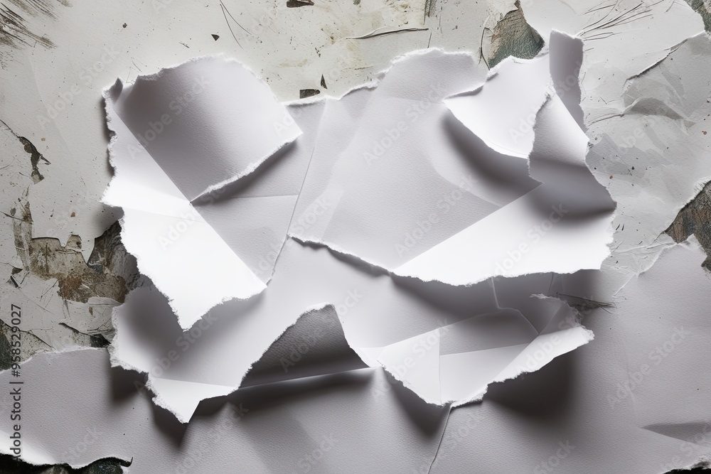 Ripped White Paper Texture with Torn Edges on Chaotic Background Stock ...