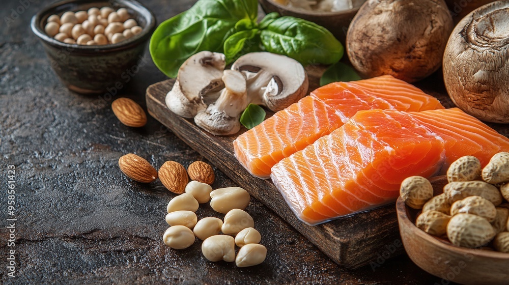 Nutritious foods high in vitamin B3 niacin featuring the molecular ...