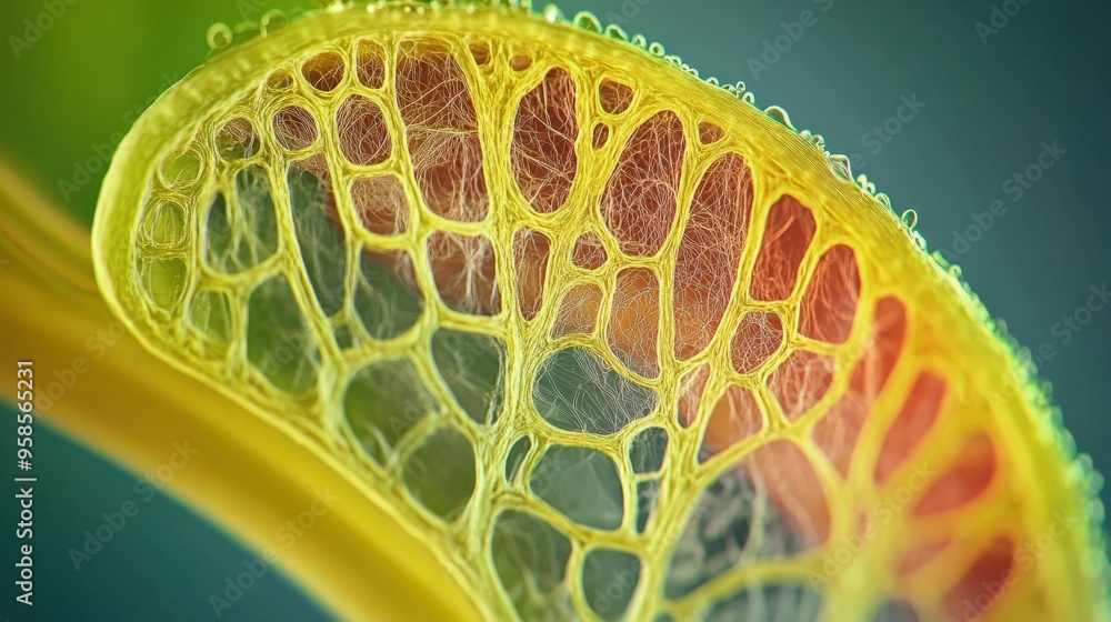 Cross-section of a plant leaf, highlighting the mesophyll where ...
