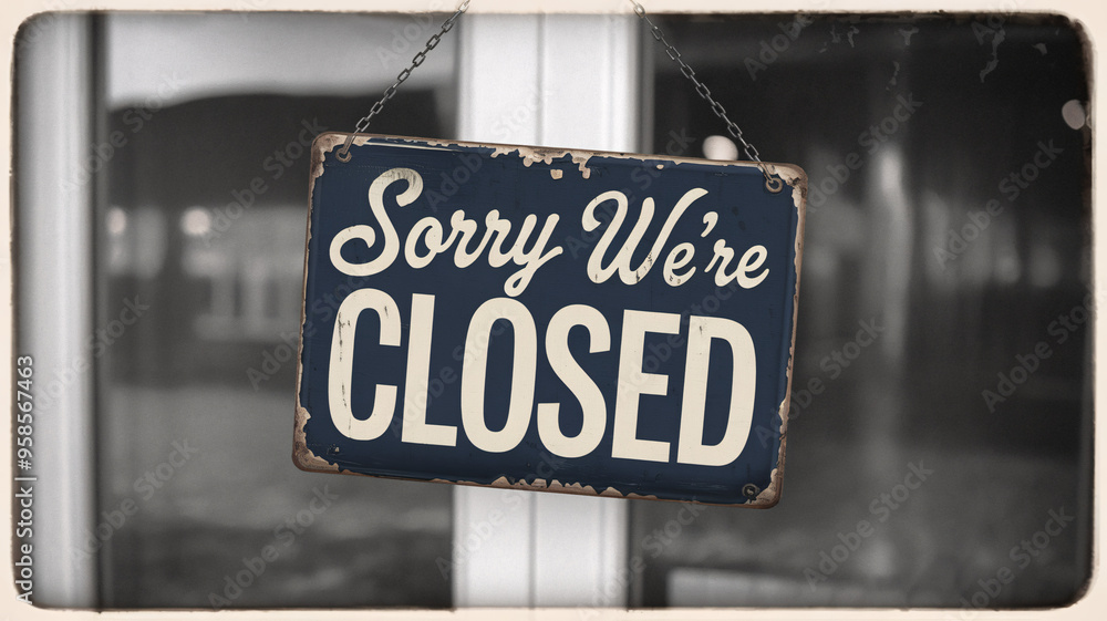 Vintage-style "Sorry We're Closed" sign with distressed navy blue paint ...