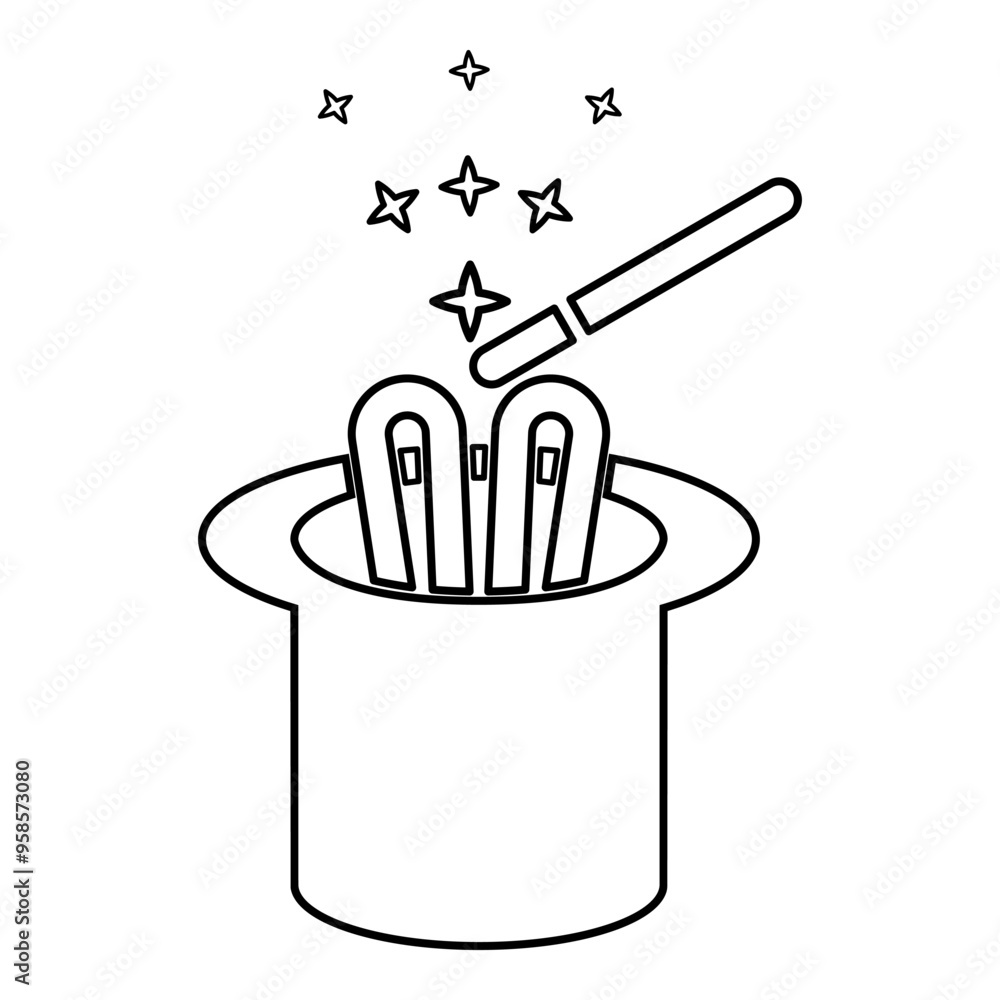 Hare ears in wizard's hat magic wand wizard conjure cylinder bunny ...