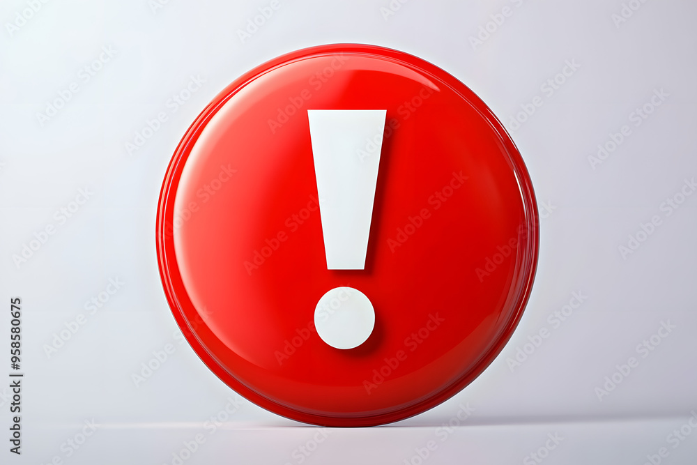 Vibrant 3D red circle with white exclamation mark, isolated on ...