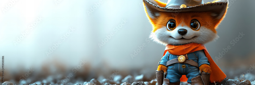 Adorable Fox Dressed as Cowboy in Rustic Old West Setting with Warm ...