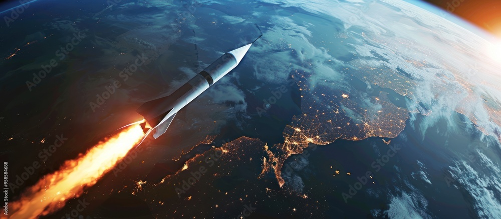 portrait of a hypersonic Missile or rocket over an apocalyptic Earth ...