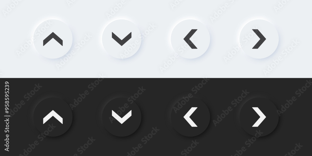 Arrow sign icon. Up down left right sign. A set of round buttons with ...