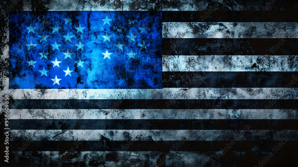 Distressed, patriotic illustration blending grunge texture with a thin ...