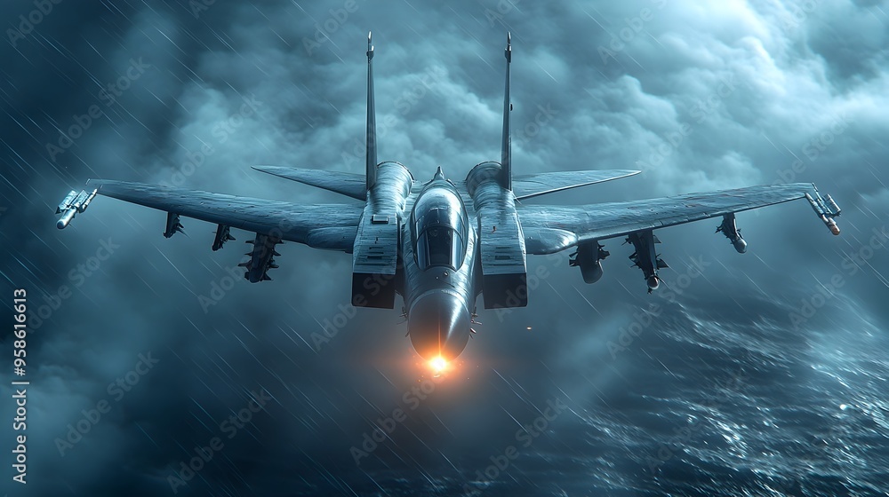 Powerful Military Fighter Jet Soaring Through Stormy Skies Over ...