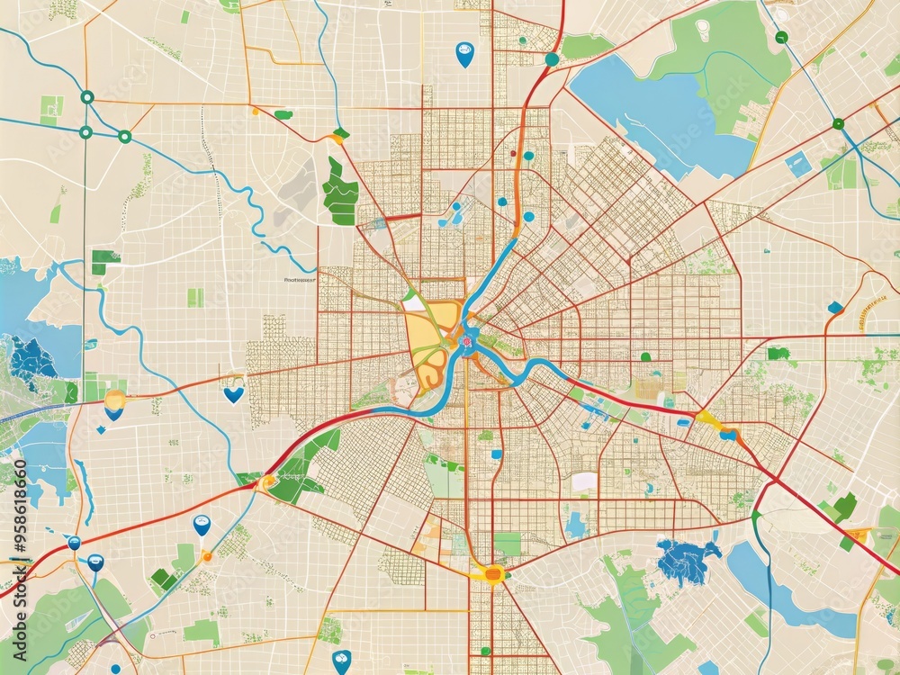 Detailed Map Of Waco, Texas, Usa, Highlighting Major Landmarks And ...