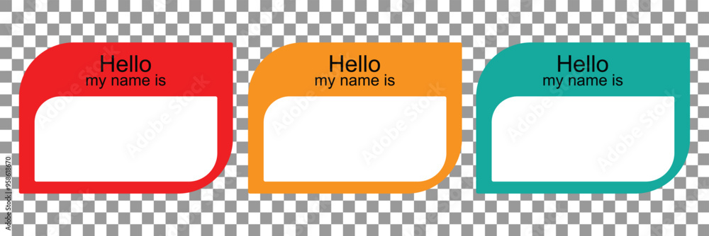 "Hello My name is" cards set. Name badge templates set on a transparent ...