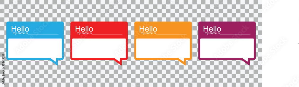 "Hello My name is" cards set. Name badge templates set on a transparent ...