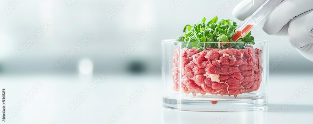 Image of cultured meat being grown in a bioreactor, biotechnology in ...