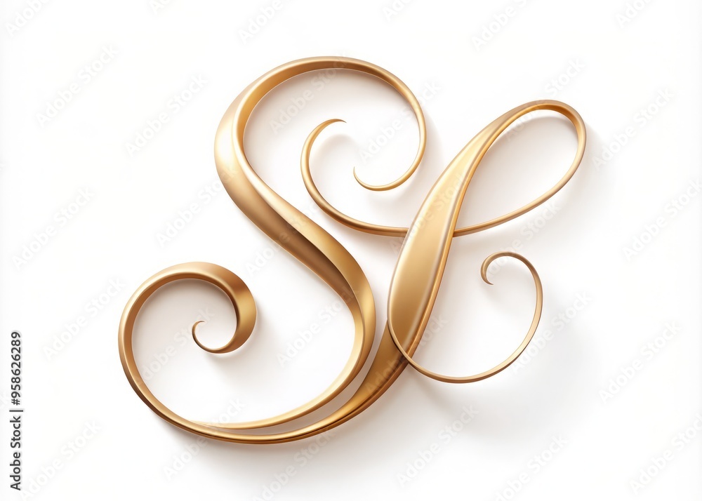 Elegant, swirly uppercase cursive letter "S" in bold, metallic gold ...