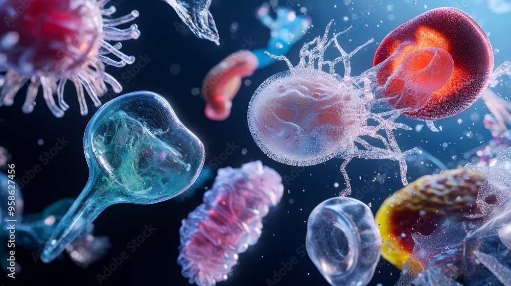 Microscopic view of plankton ingesting microplastic particles ...