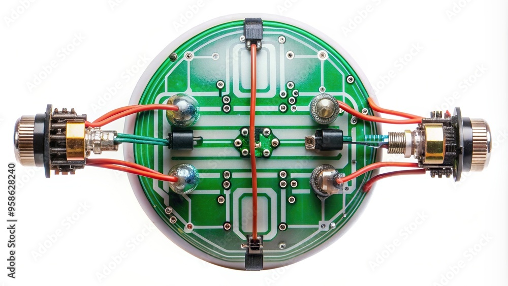 Simple electric circuit parallel on white background Fisheye, current ...