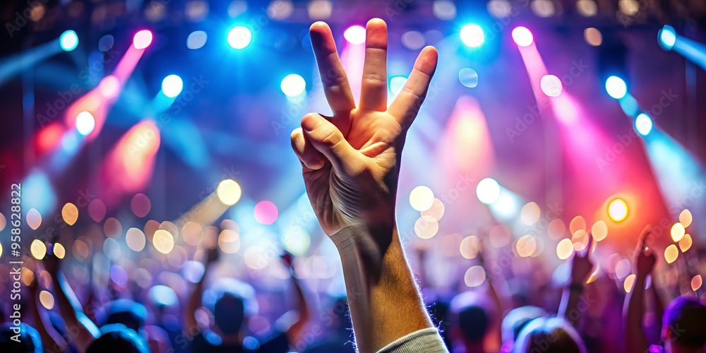 Energetic hand gesture with index and pinky fingers extended ...