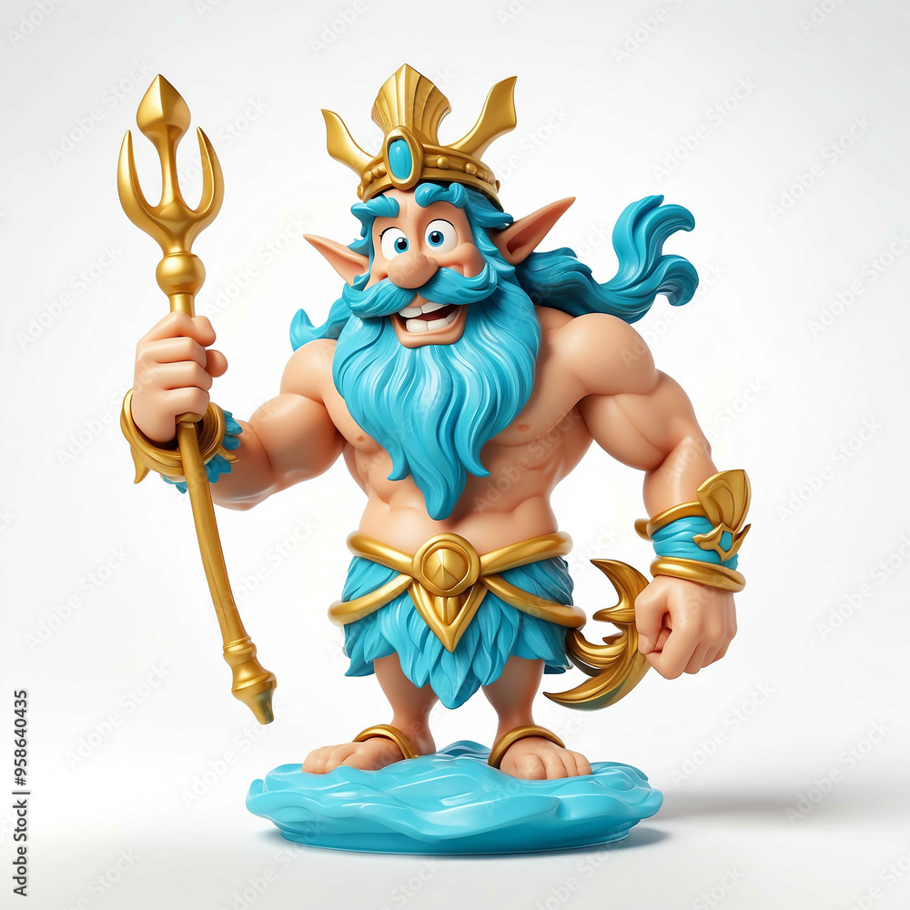 poseidon greek god goofy funny cute cartoon 3d figurine on plain white ...