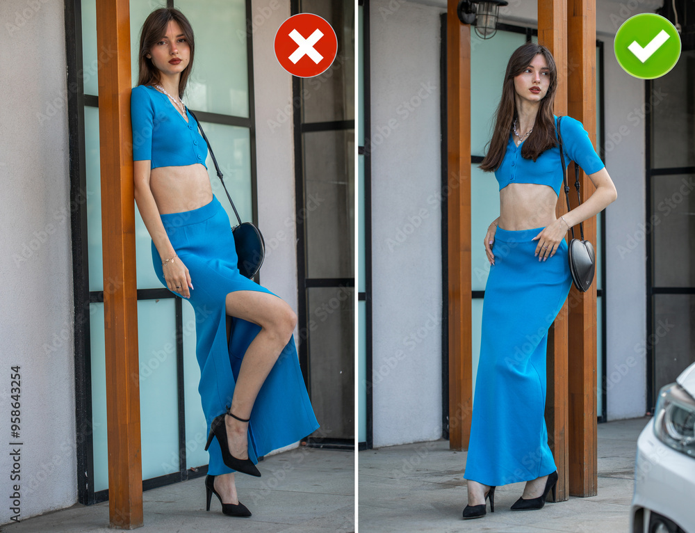 Common mistakes in female posing and how to avoid them. Photo poses Stock Photo | Adobe Stock