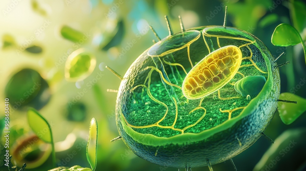 Plant cell diagram showing chloroplasts and their role in ...